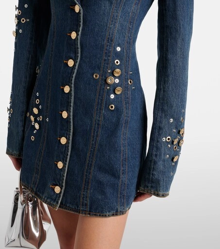AREA Embellished Denim Blazer Dress