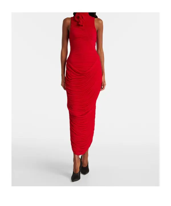Magda Butrym Sleeveless Draped Gown With Floral Appliqu - Red