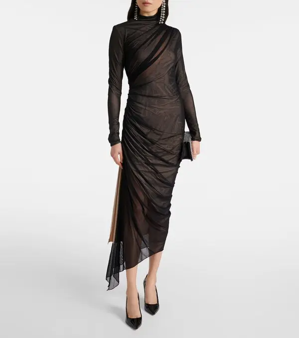 MUGLER Asymmetric Mesh Long Dress