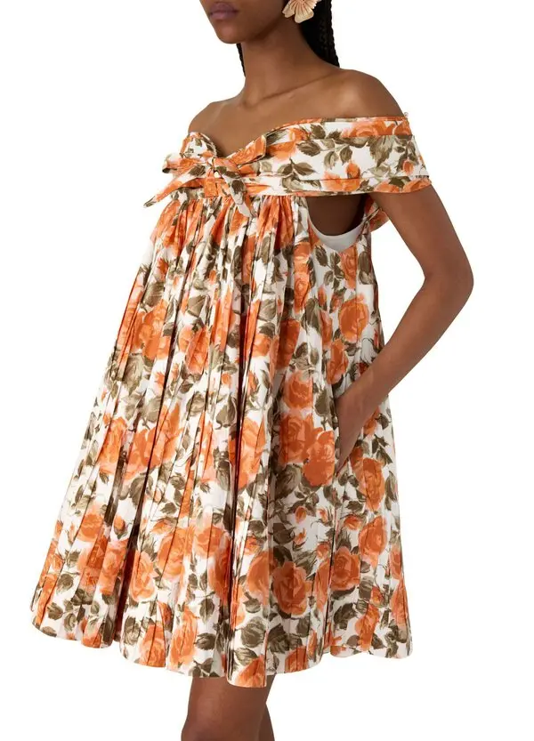 Chloé Off-the-shoulder Floral Print Mini Babydoll Dress