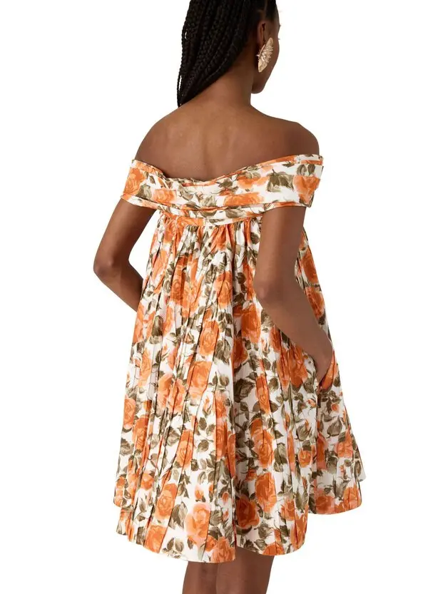 Chloé Off-the-shoulder Floral Print Mini Babydoll Dress