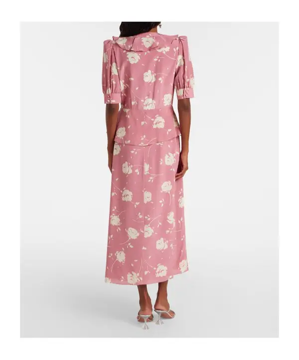 Alessandra Rich Floral Ruffled Silk Midi Dress