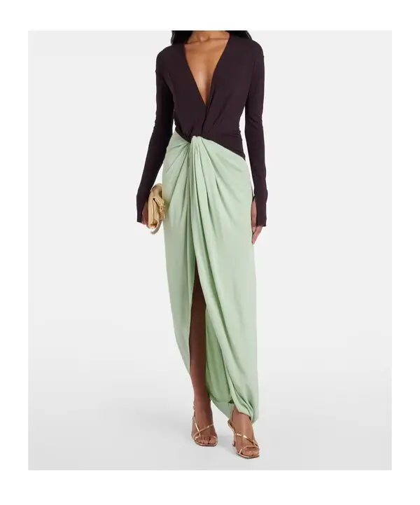 Victoria Beckham Long Sleeve Knotted Maxi Dress - Black
