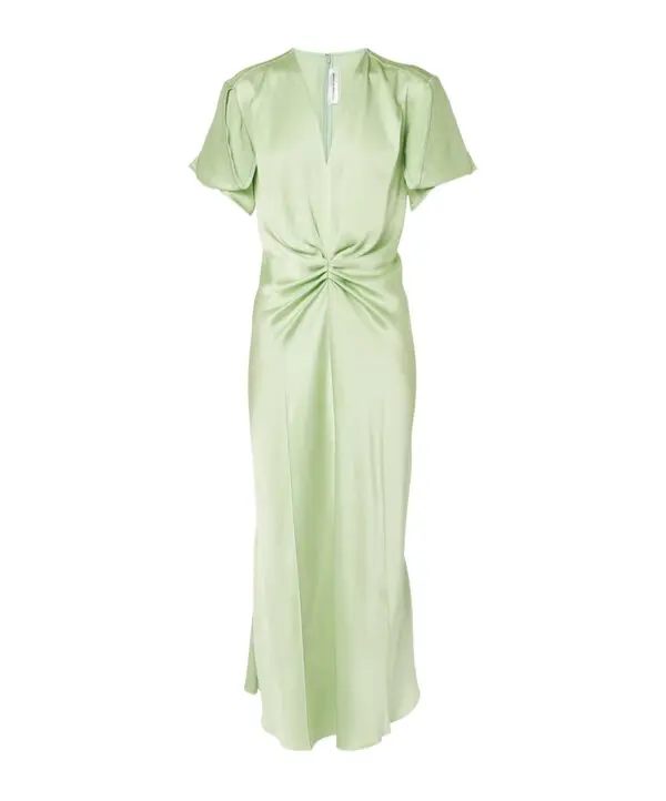 Victoria Beckham Gathered Crepe Satin Midi Dress - Green