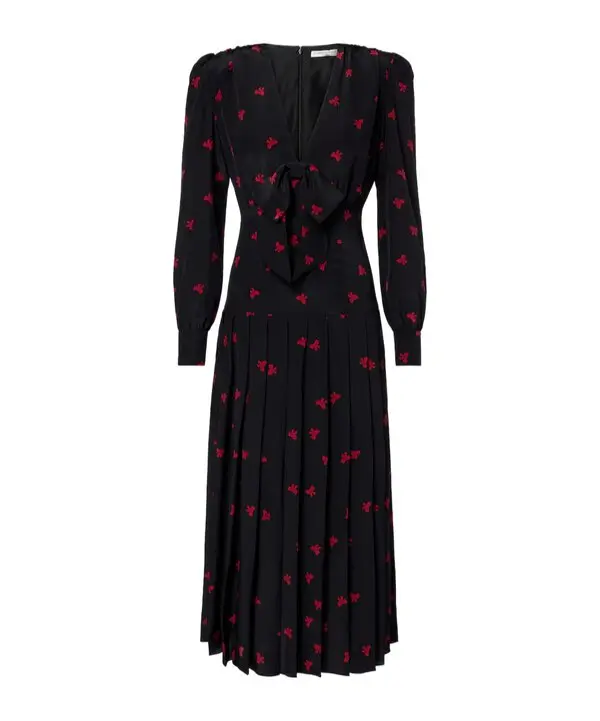 Alessandra Rich Bow-detail Printed Silk Midi Dress - Black/red