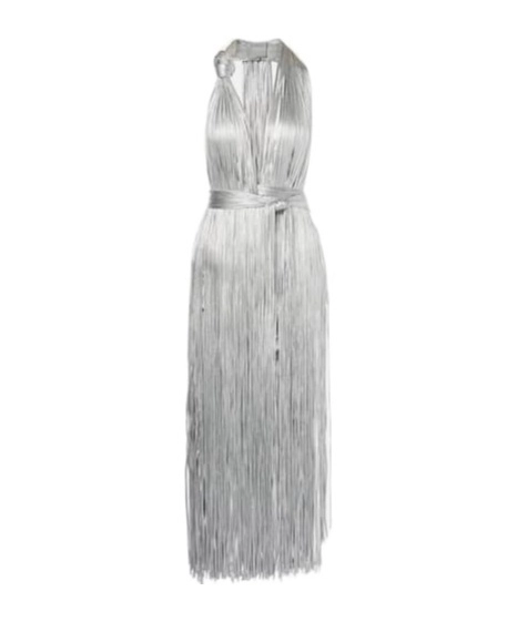 AREA Fringed Metallic-effect Jersey Gown