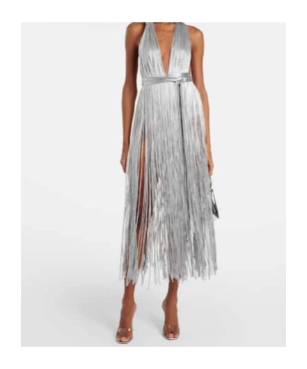 AREA Fringed Metallic-effect Jersey Gown