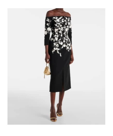 Carolina Herrera Embroidered Off-shoulder Midi Dress