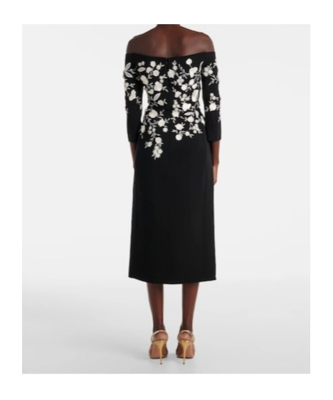 Carolina Herrera Embroidered Off-shoulder Midi Dress