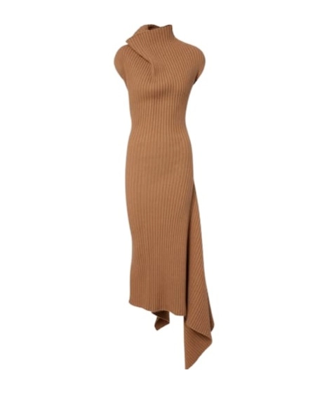 Victoria Beckham Draped Ribbed-knit Wool-blend Midi Dress - Brown