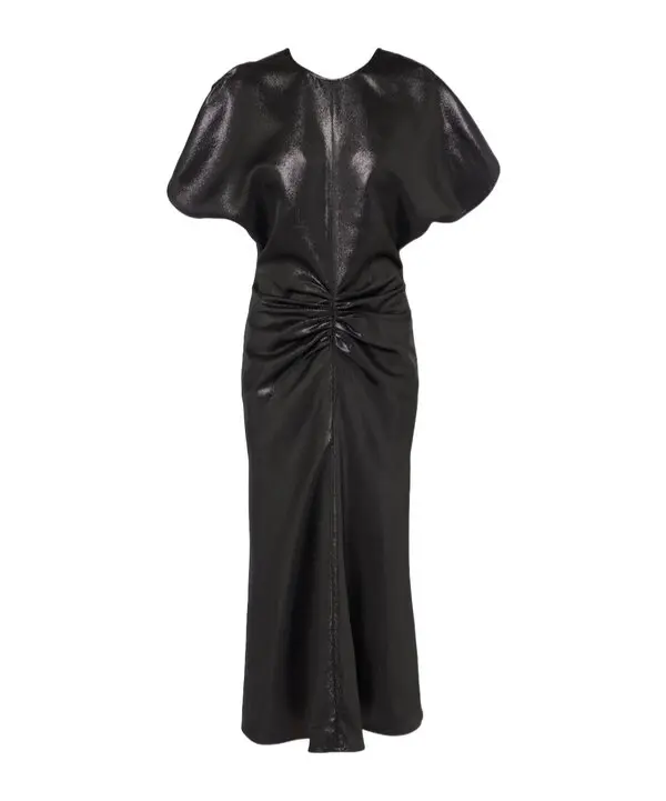 Victoria Beckham Gathered Lame Midi Dress - Black