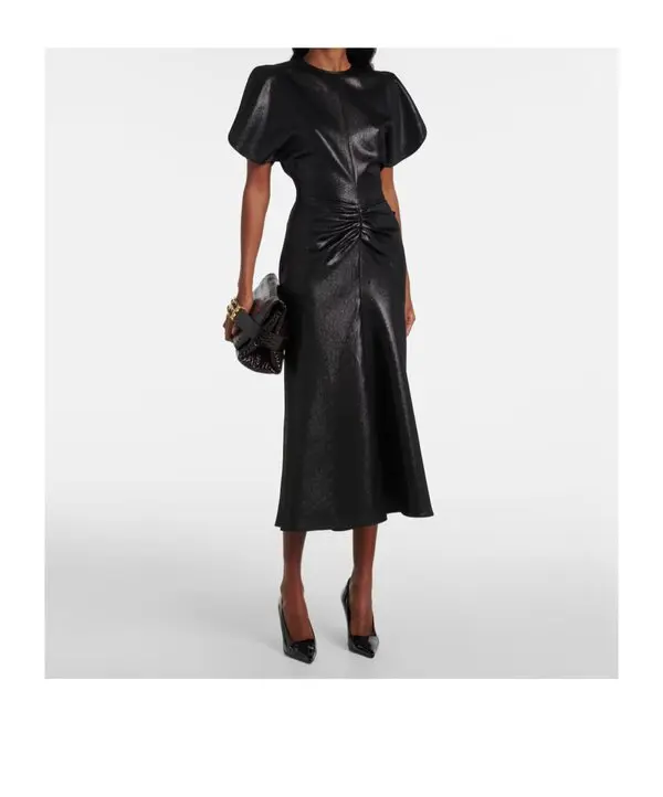 Victoria Beckham Gathered Lame Midi Dress