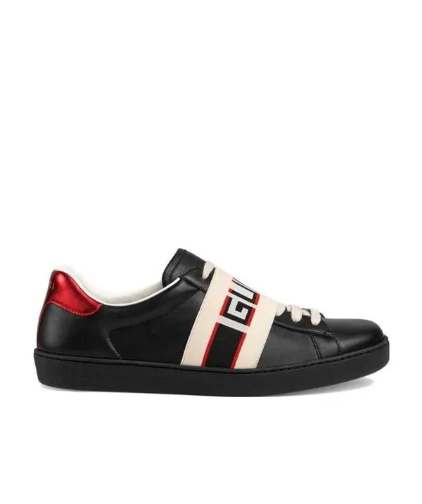 Gucci Red And Cream Logo Stripe Leather Sneaker