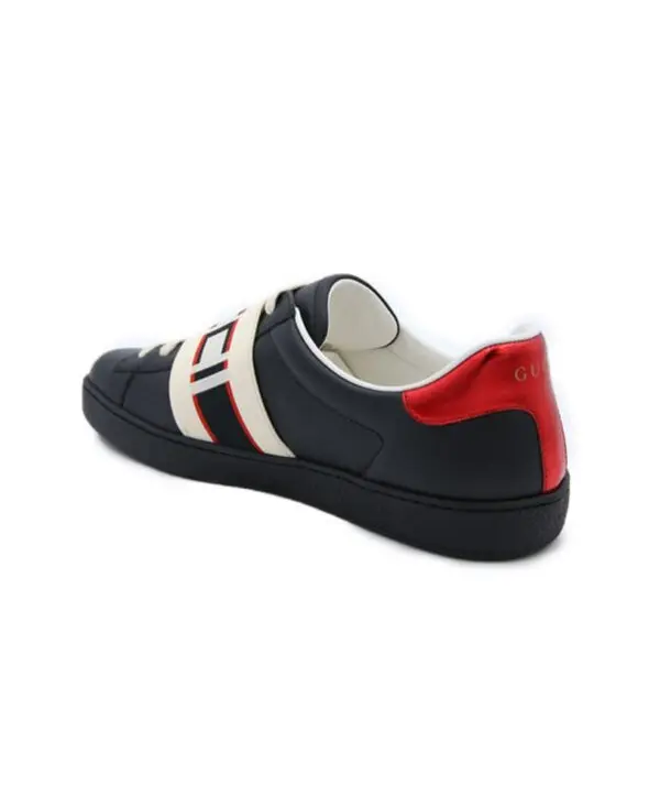 Gucci Red And Cream Logo Stripe Leather Sneaker