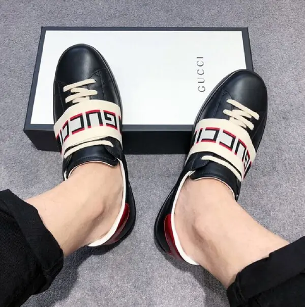 Gucci Red And Cream Logo Stripe Leather Sneaker