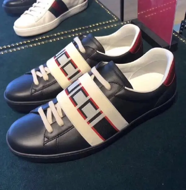 Gucci Red And Cream Logo Stripe Leather Sneaker