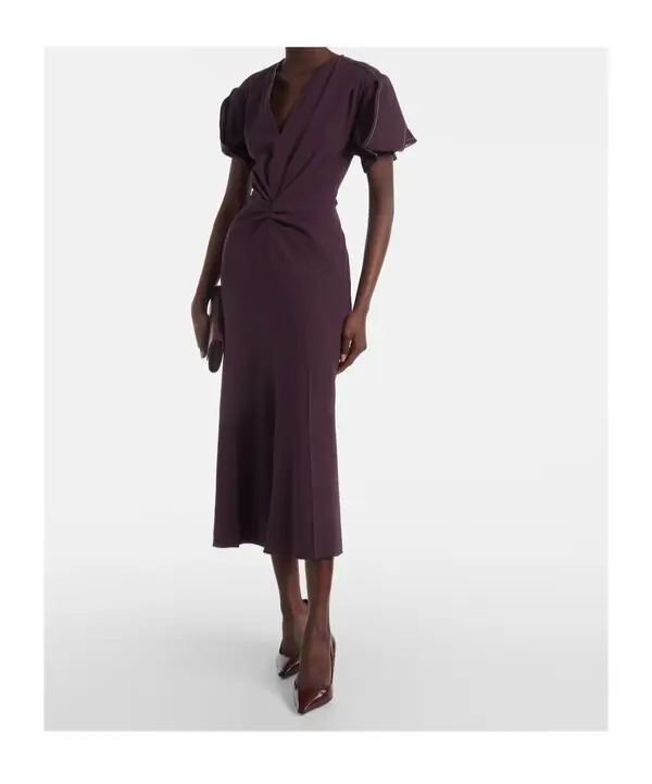 Victoria Beckham Gathered Wool-blend Midi Dress