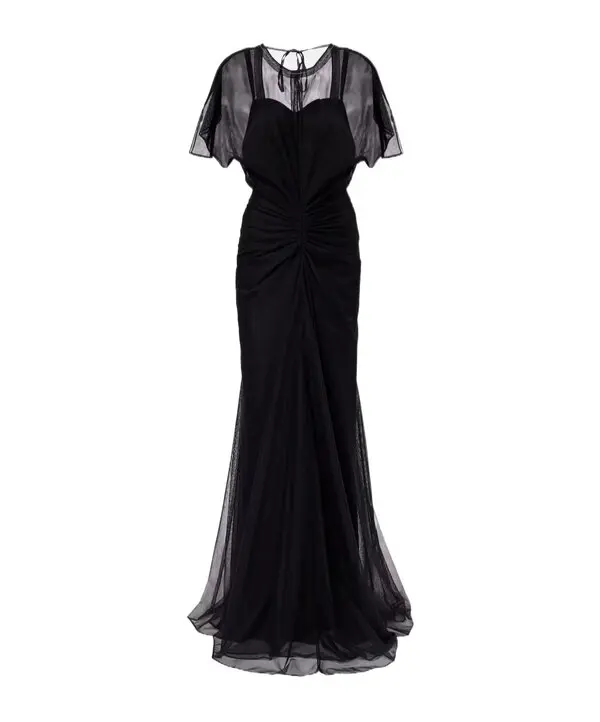Victoria Beckham Bella Gathered Open Back Organza Gown - Black