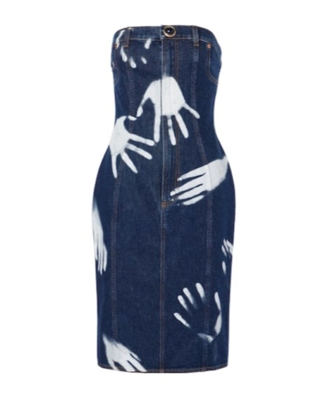 AREA Printed Strapless Denim Midi Dress - Blue