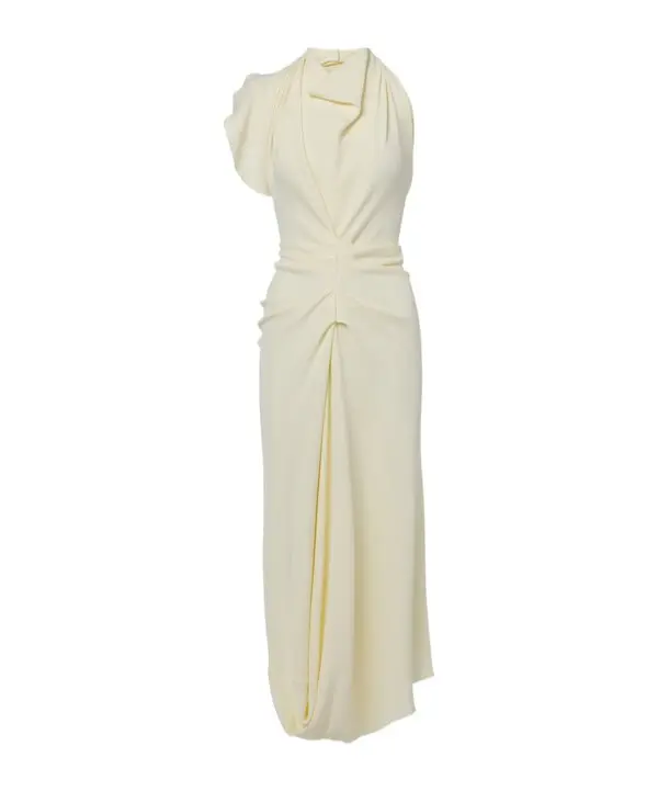 Victoria Beckham Gathered Satin Crepe Midi Dress - Nude