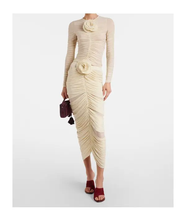 Magda Butrym Floral-appliqué Ruched Midi Skirt