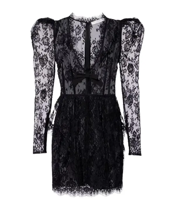 Alessandra Rich Bow-detail Lace Minidress - Black