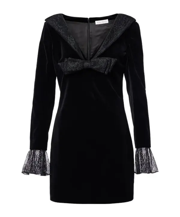Nina Ricci Lace-trimmed Cotton Velvet Minidress - Black