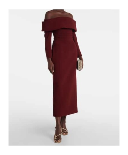 EMILIA WICKSTEAD Derika Off-shoulder Crêpe Midi Dress - Brown
