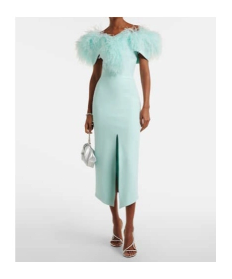 David Koma Off-shoulder Feather-trimmed Midi Dress With Slit Detail