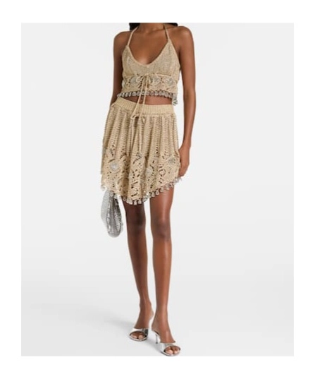 Rabanne Crochet Embellished Lamé Miniskirt