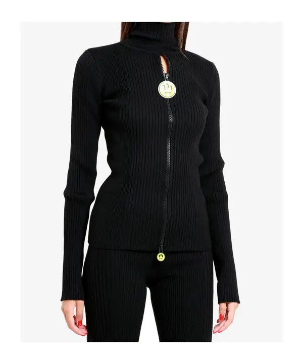 BARROW Ribbed-knit Zip-up Cardigan