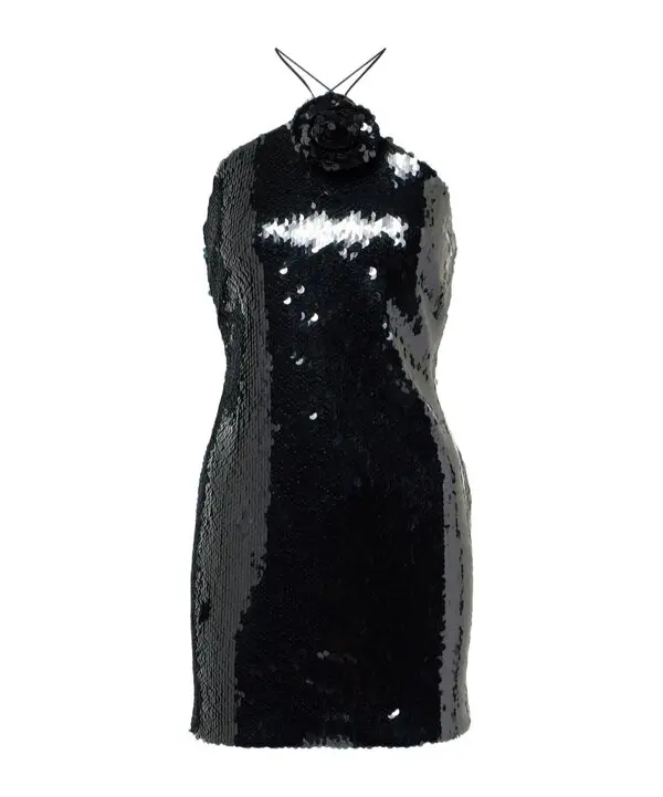 Magda Butrym Floral-applique Sequined Minidress - Black