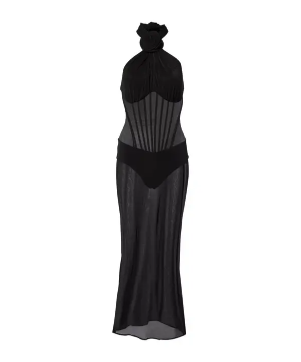 Magda Butrym Floral-applique Sheer Cocktail Dress - Black