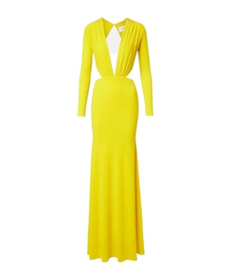 Alex Perry Ruched Open-back Crepe Jersey Gown - Yellow