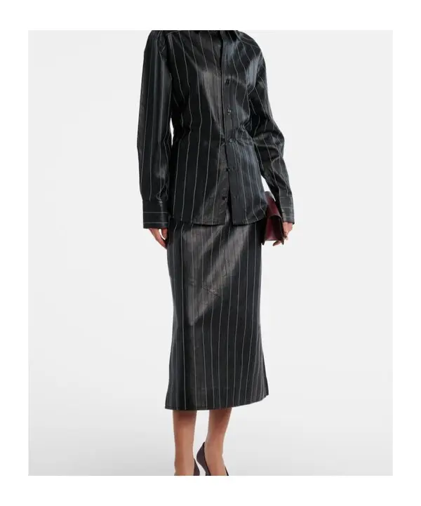 Victoria Beckham Embroidered Leather Midi Skirt