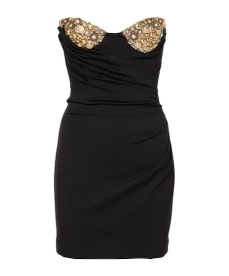 AREA Embellished Draped Jersey Bustier Dress