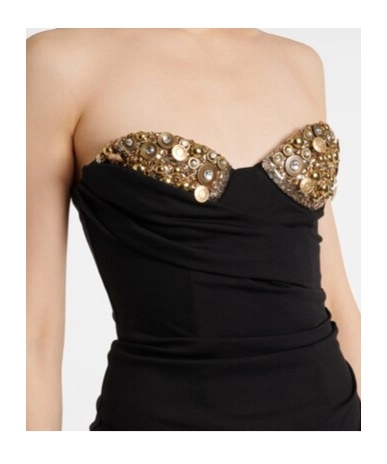 AREA Embellished Draped Jersey Bustier Dress