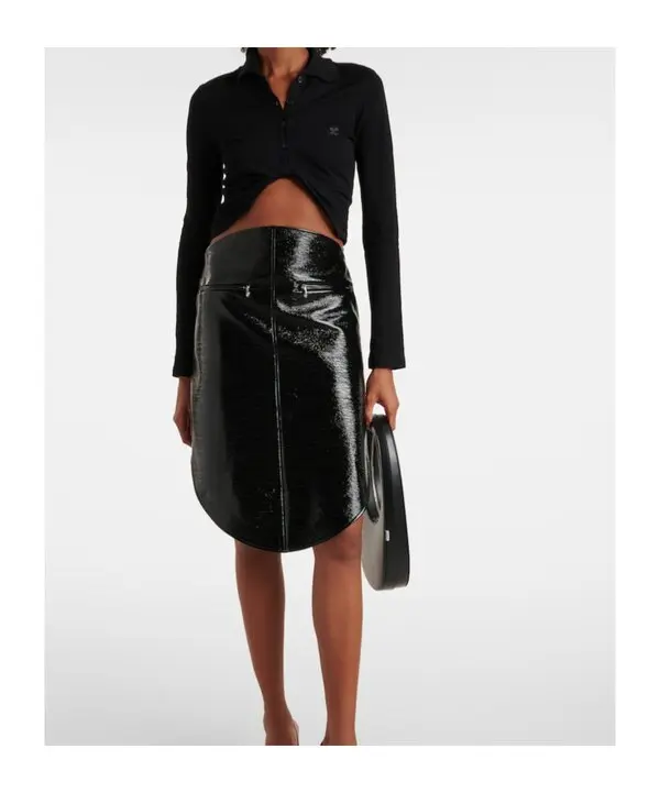 COURREGES Faux Leather Midi Skirt With Zip Pockets