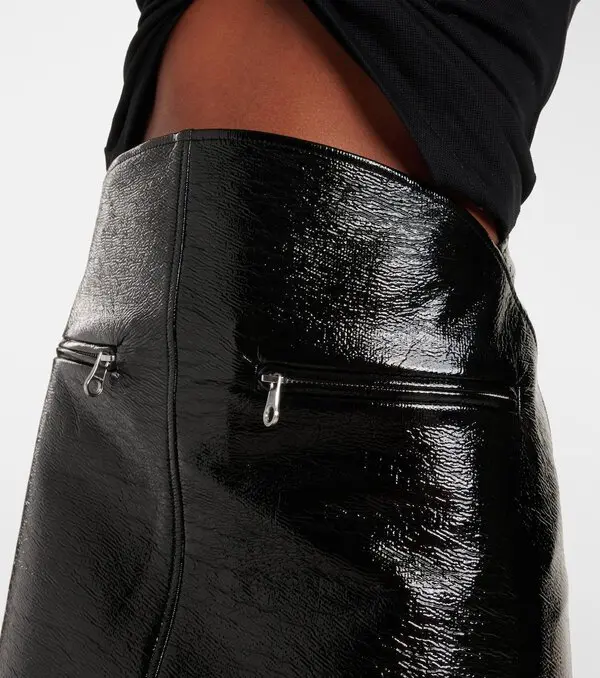 COURREGES Faux Leather Midi Skirt With Zip Pockets