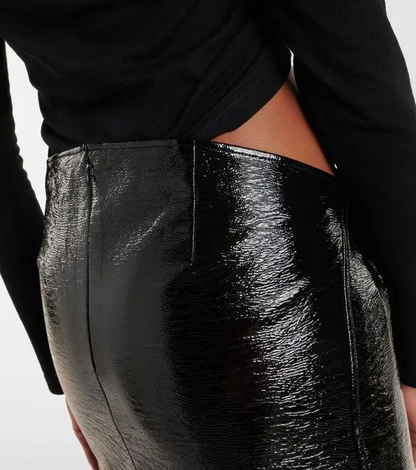 COURREGES Faux Leather Midi Skirt With Zip Pockets