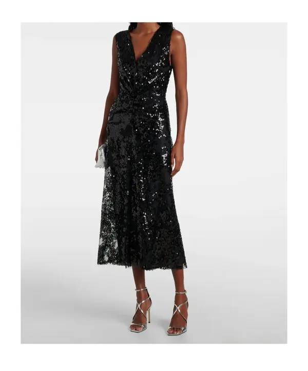 Victoria Beckham Sequined Gathered Midi Dress