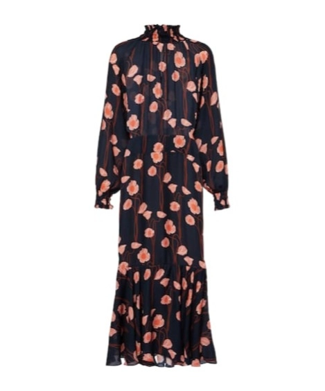 Johanna Ortiz Floral Silk Georgette Midi Dress - Black