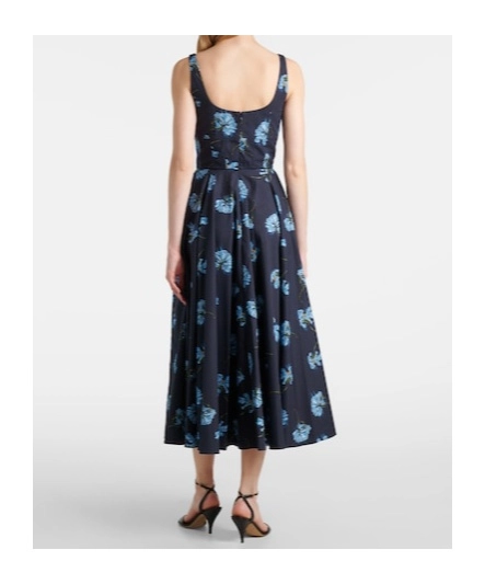 EMILIA WICKSTEAD Floral Cotton Square Neck Midi Dress - Black