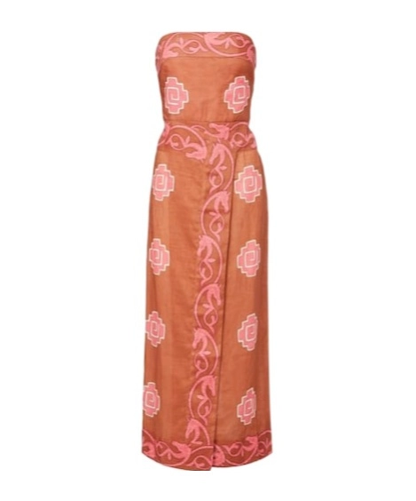 Johanna Ortiz Embroidered Smocked Linen Midi Dress - Orange
