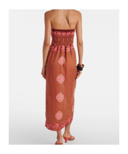 Johanna Ortiz Embroidered Smocked Linen Midi Dress