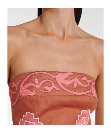 Johanna Ortiz Embroidered Smocked Linen Midi Dress