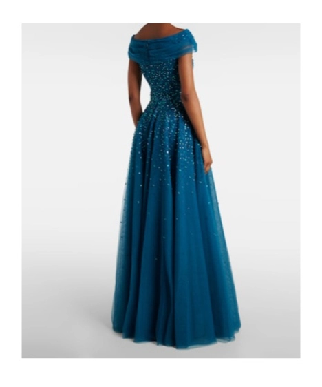 Jenny Packham Off-shoulder Crystal Embellished Gown - Blue