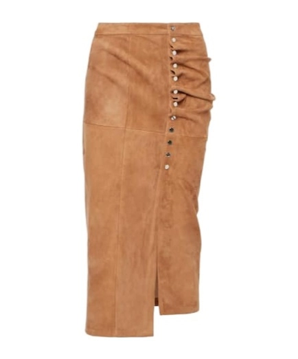 Rabanne Ruched Suede Midi Skirt - Brown