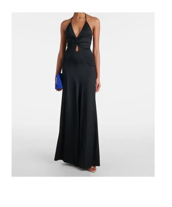 Victoria Beckham Gathered Jersey Open-back Gown - Black
