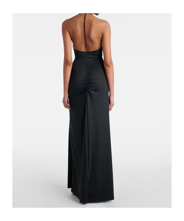 Victoria Beckham Gathered Jersey Open-back Gown - Black